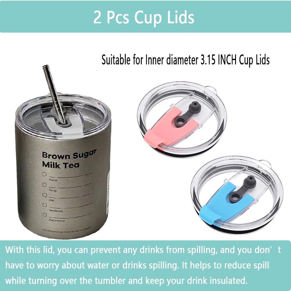 PIVHWIR 2 Pcs Replacement Tumbler Lids, Cover Replacemen Spill-proof Splash Resistant Travel Mug Lid Fits for Inner diameter 3.15 INCH Yeti Rambler, Ozark Trail, Old Rtic(Blue+Pink)(20 OZ)
