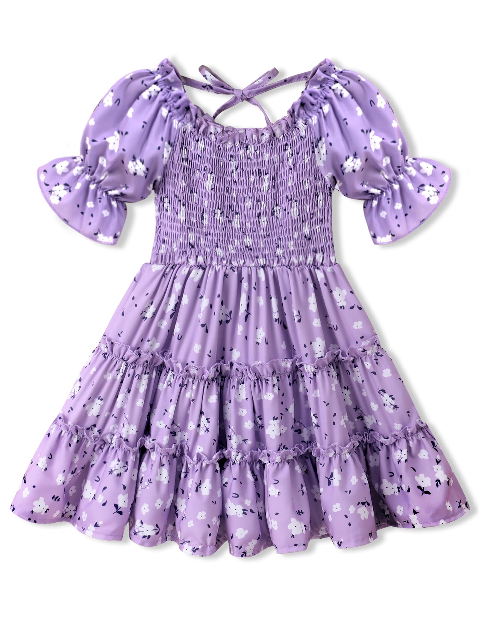 Purple Toddler Girl Dress Square Neck Puff Sleeve A-Line Toddler Floral Dresses Summer Dresses for Toddler Girls 5T 6T Dress