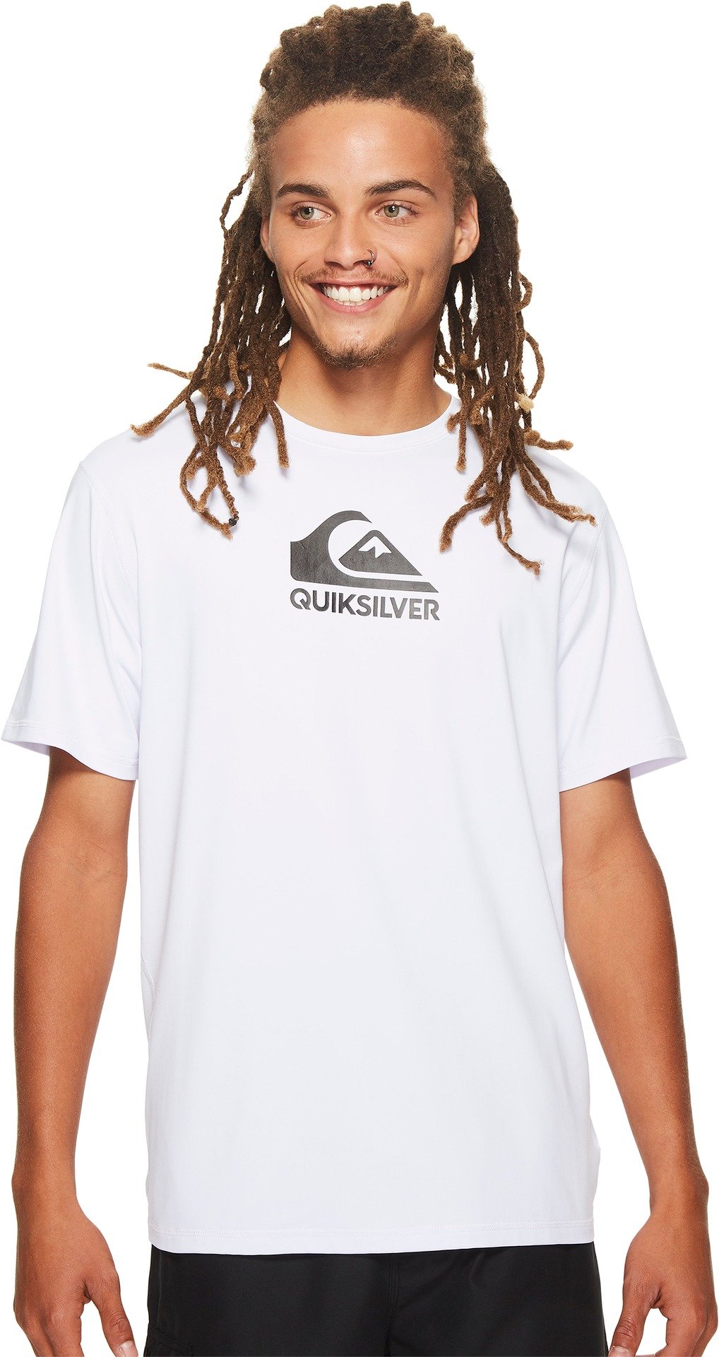 Quiksilver Men's Standard Solid Streak Short Sleeve Rashguard Swim Shirt, White, Small