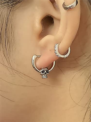 Vintage Skull 16G Stainless Steel Piercing Nose Ring Septum Hinged Segment Daith Small Hoop for Women Tiny Cartilage Conch Tragus Stud Earring 5mm Hypoallergenic Body Pierced Jewelry 1 PCS