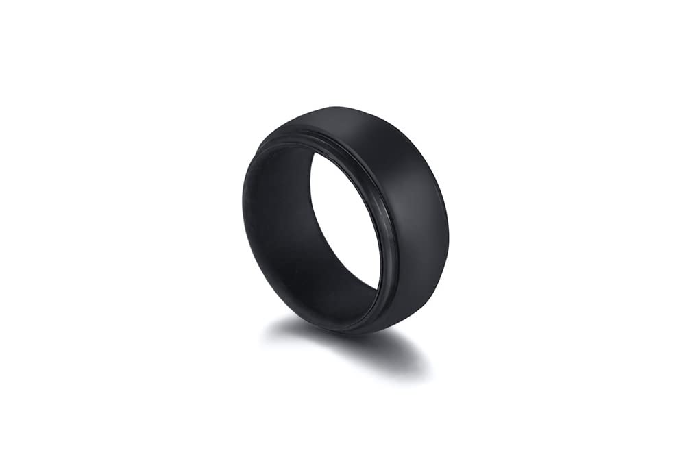 YUNGELX Customize Best Friend Ring for 2 Silicone Sun Moon Couple Ring 8MM Dark Grey Breathable Silicone Rubber Step Edge Dome Comfort Fit Wedding Band Promise Engagement Rings Set