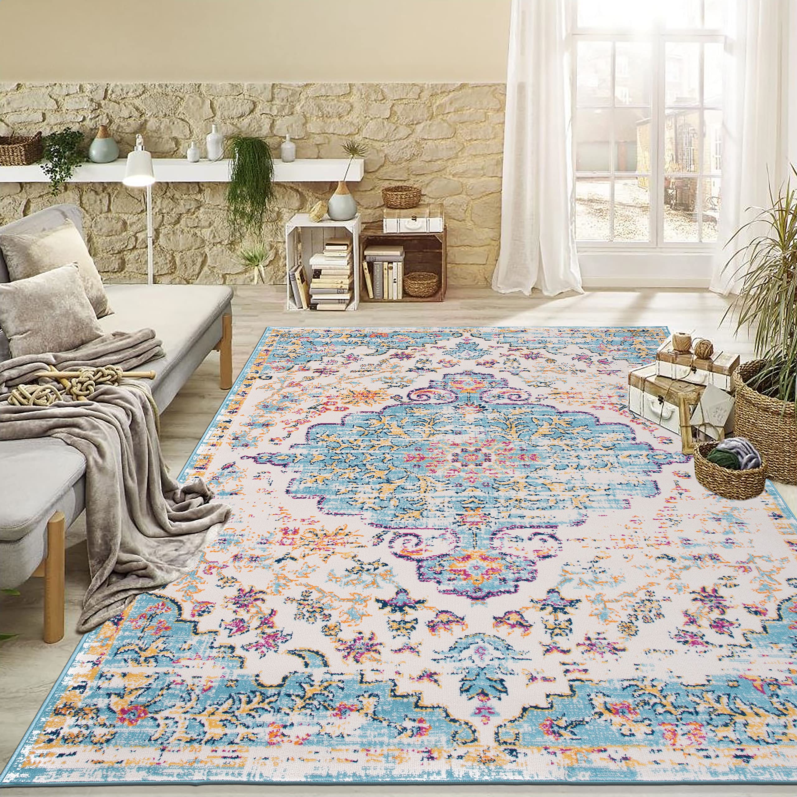 Rugshop Vintage Traditional Bohemian Round Rug 6' 6" (6' 6" Diameter) Dark.B