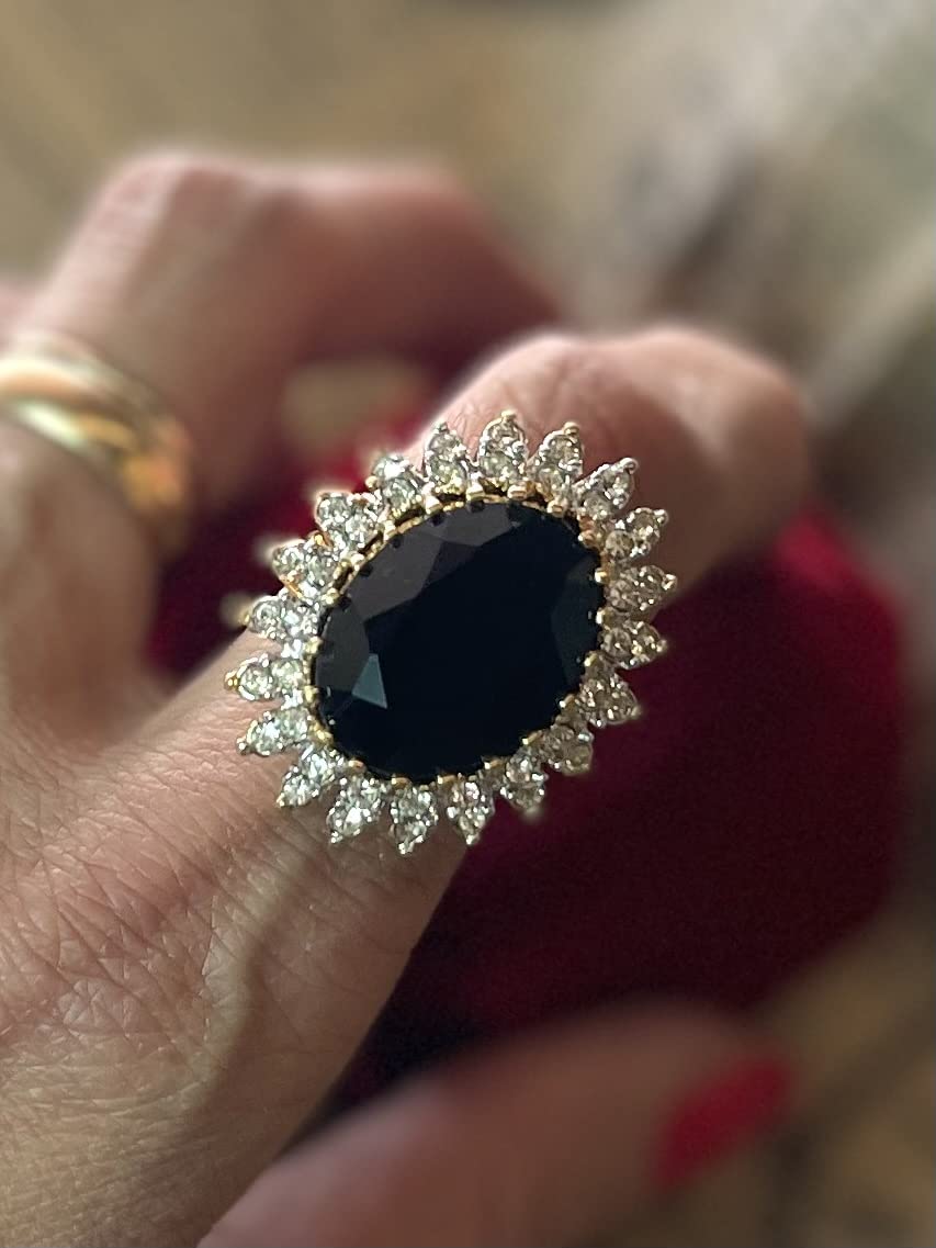 Providence Vintage Jewelry Black & Clear Austrian Crystal 18k Gold Plated Cocktail Ring