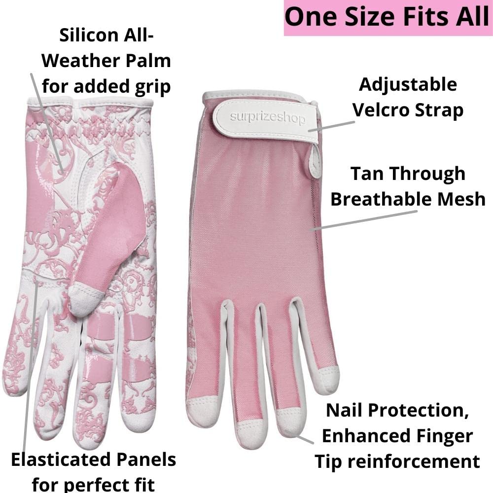 Surprizeshop Tan Through Women's Golf Glove (Left Hand) | One Size Ladies Golf Glove | Tan Through Design | Extra Grip Silicon Palm | One Size Fits All | Nail Protection (One Size, Navy)