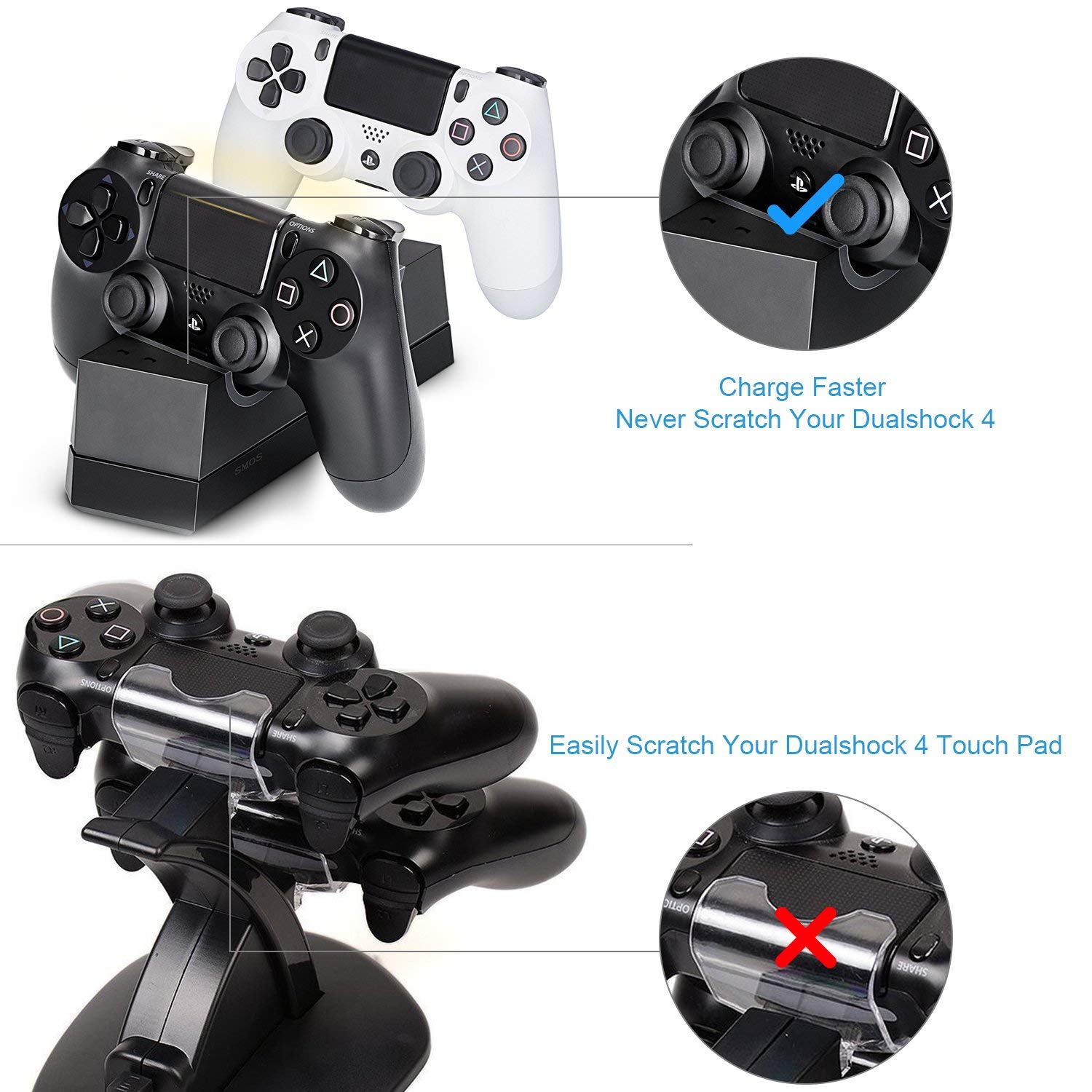 PS4 Controller Charger, Megadream Fast USB Charging Docking Station Solid Stand for Sony Playstation DualShock 4 PS4, PS4 Pro, PS4 Slim β Charge from Bottom Controller More Protective & Safer β Black