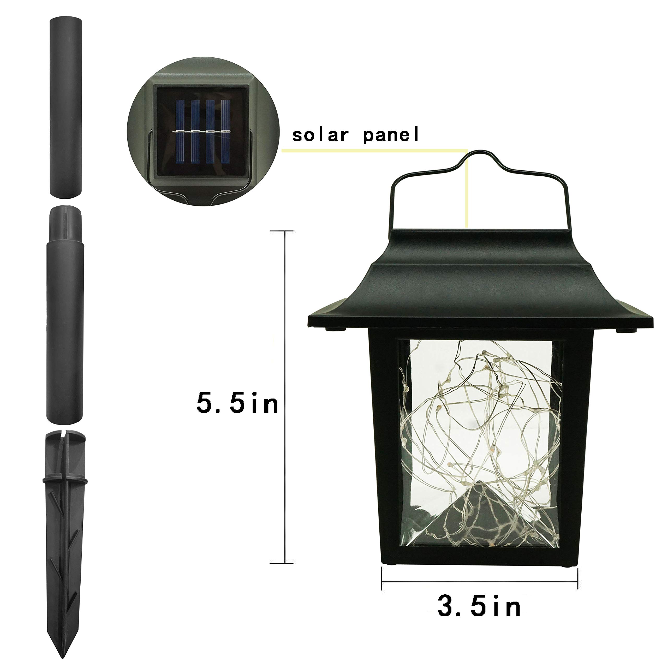 Solar Outdoor Lantern, Waterproof Hanging Solar Lantern with Fairy Copper String Lights for Patio, Garden, Lawn, Pathway (Warm White)