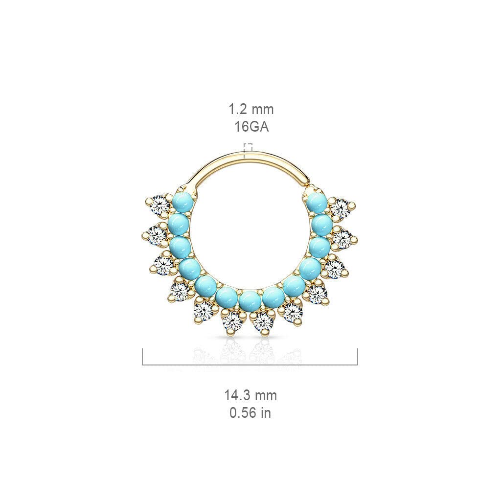 Turquoise and CZ Bendable Ear Cartilage Daith Nose Septum Ring Clicker 16g - Rose Gold Rose Gold,Turquoise