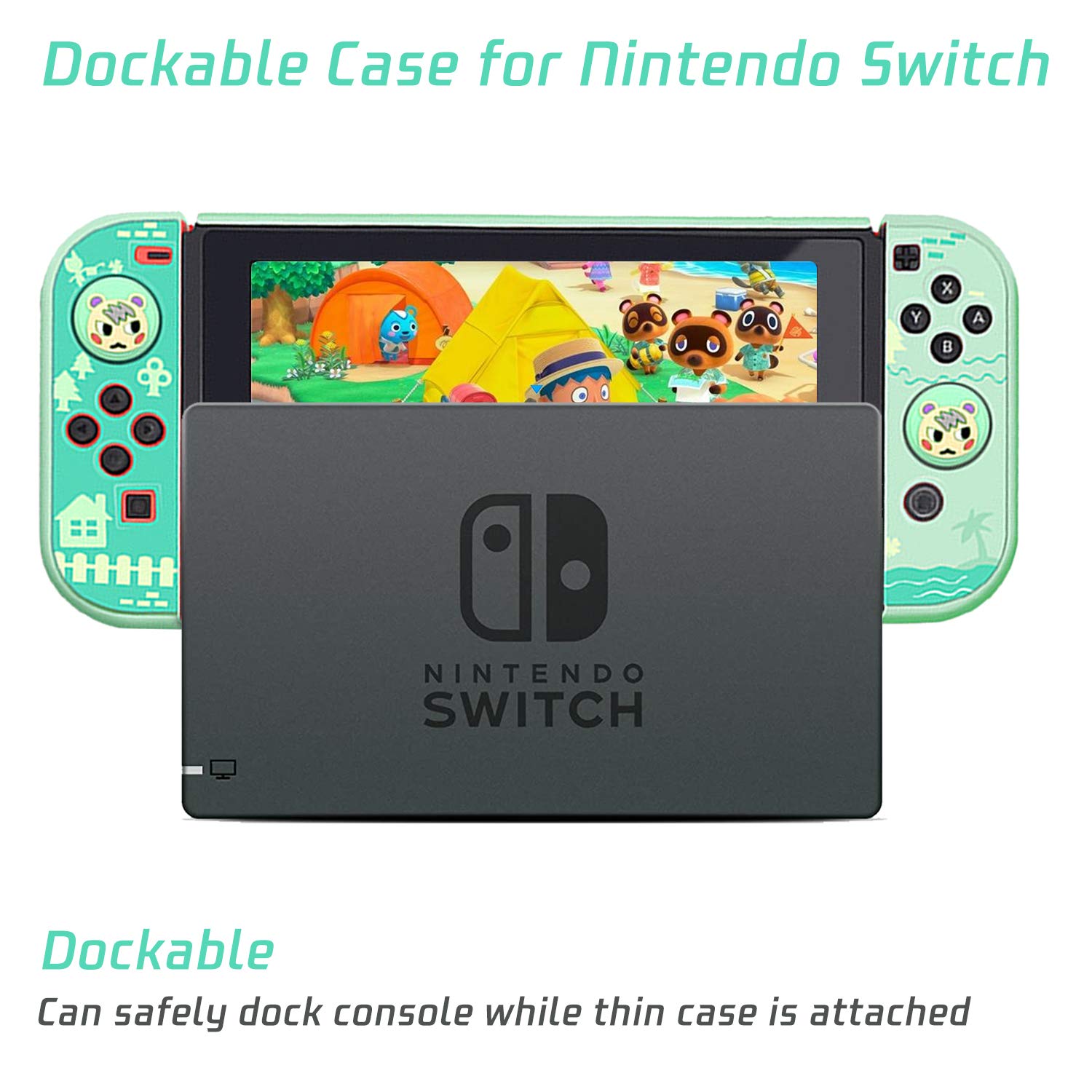 RHOTALL Protective Case Cover for Nintendo Switch, Dockable Case for Nintendo Switch and Joy Con Controller with 2 Marshal Design Thumb Grips - (for Animal Crossing Island Version)
