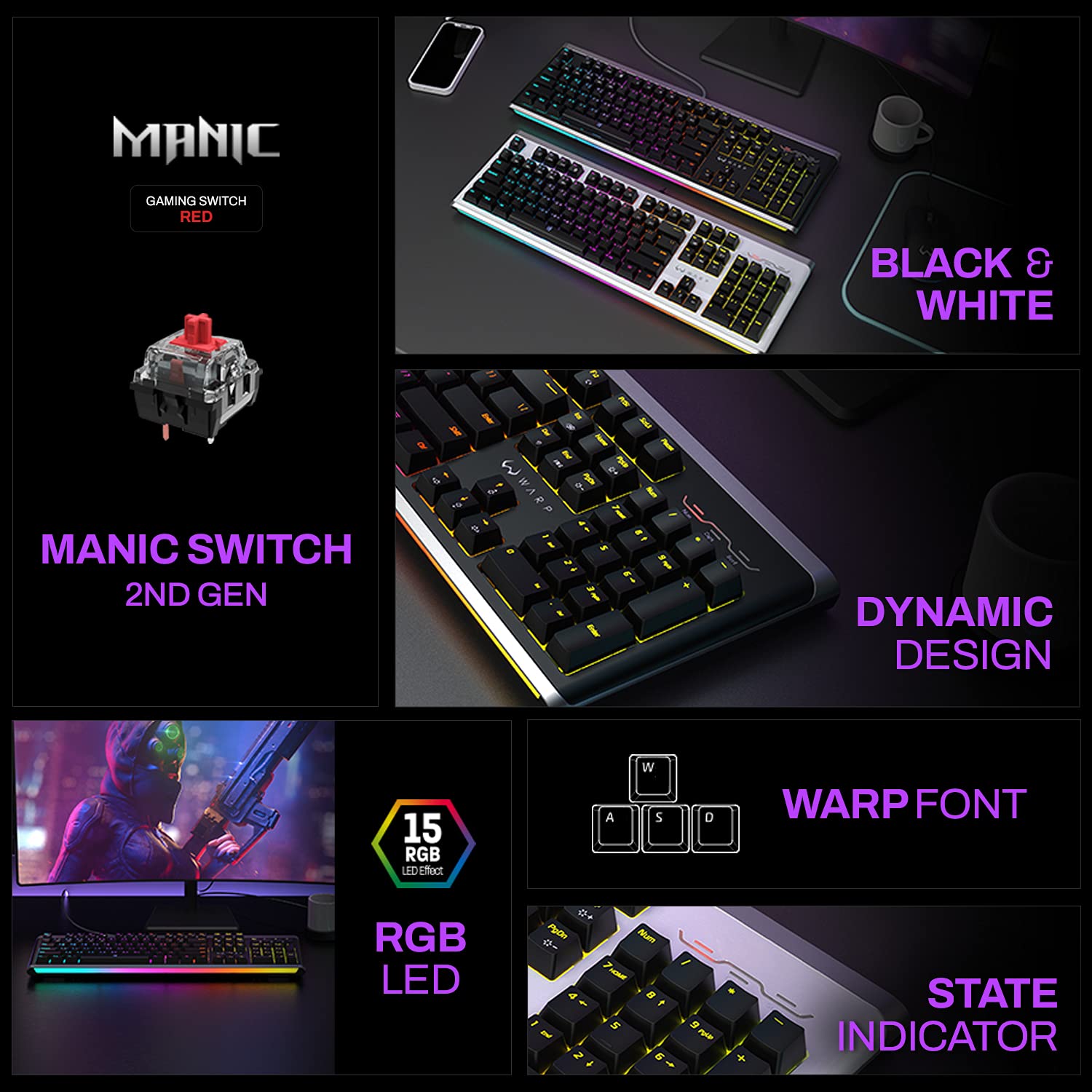 WIZMAX, WK1 PC Gaming Keyboard, USB Wired RGB Mechanical Gaming Keyboard - Customize LED Mode, Red Linear Manic Switch, High-End Aluminum Backplate for Windows PC Gamers [Black]
