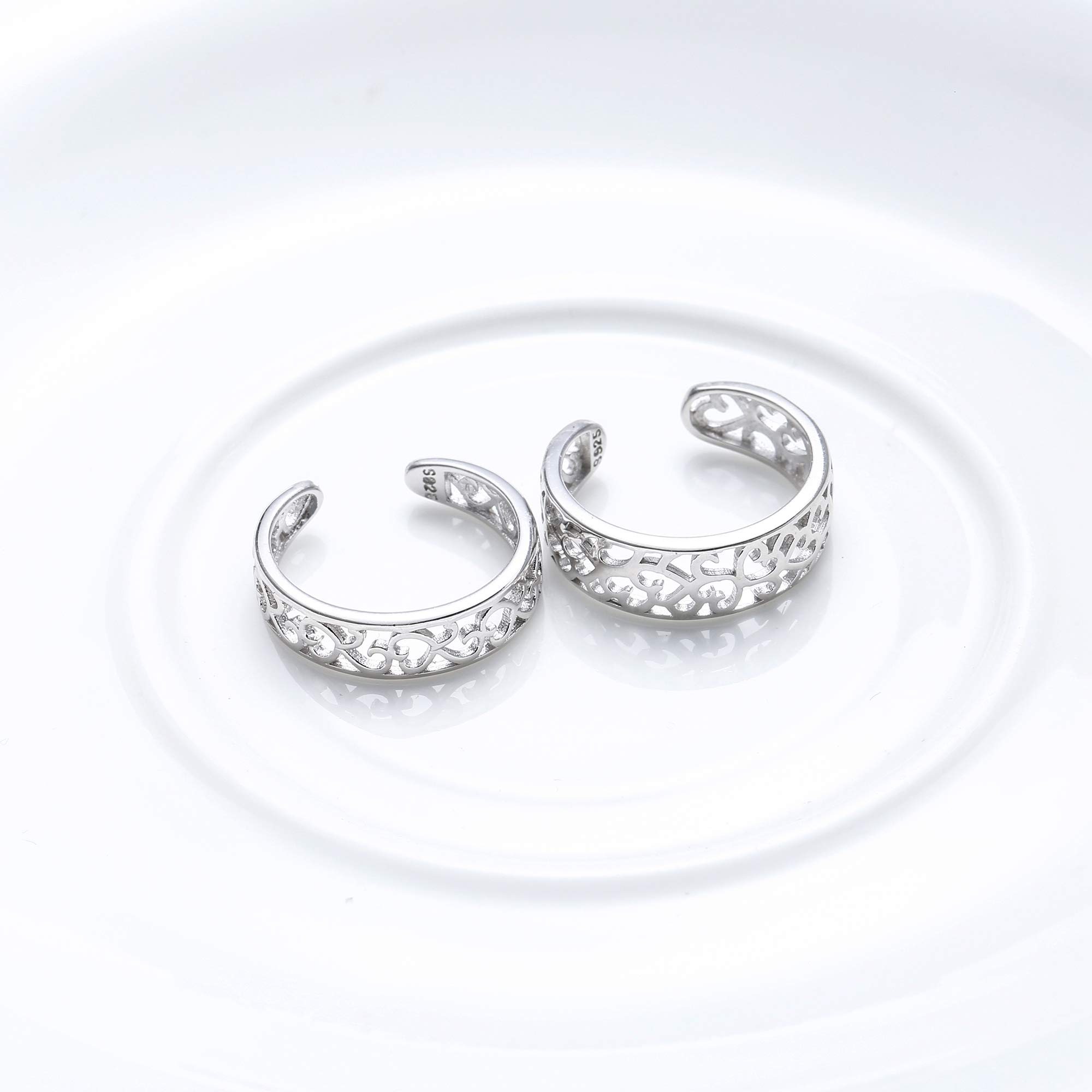 Sllaiss 2Pcs Sterling Silver Adjustable Toe Ring for Women Men Minimalist Open Finger Pinky Ring Set White Gold Plated Knuckle Ring Jewelry (Silver)
