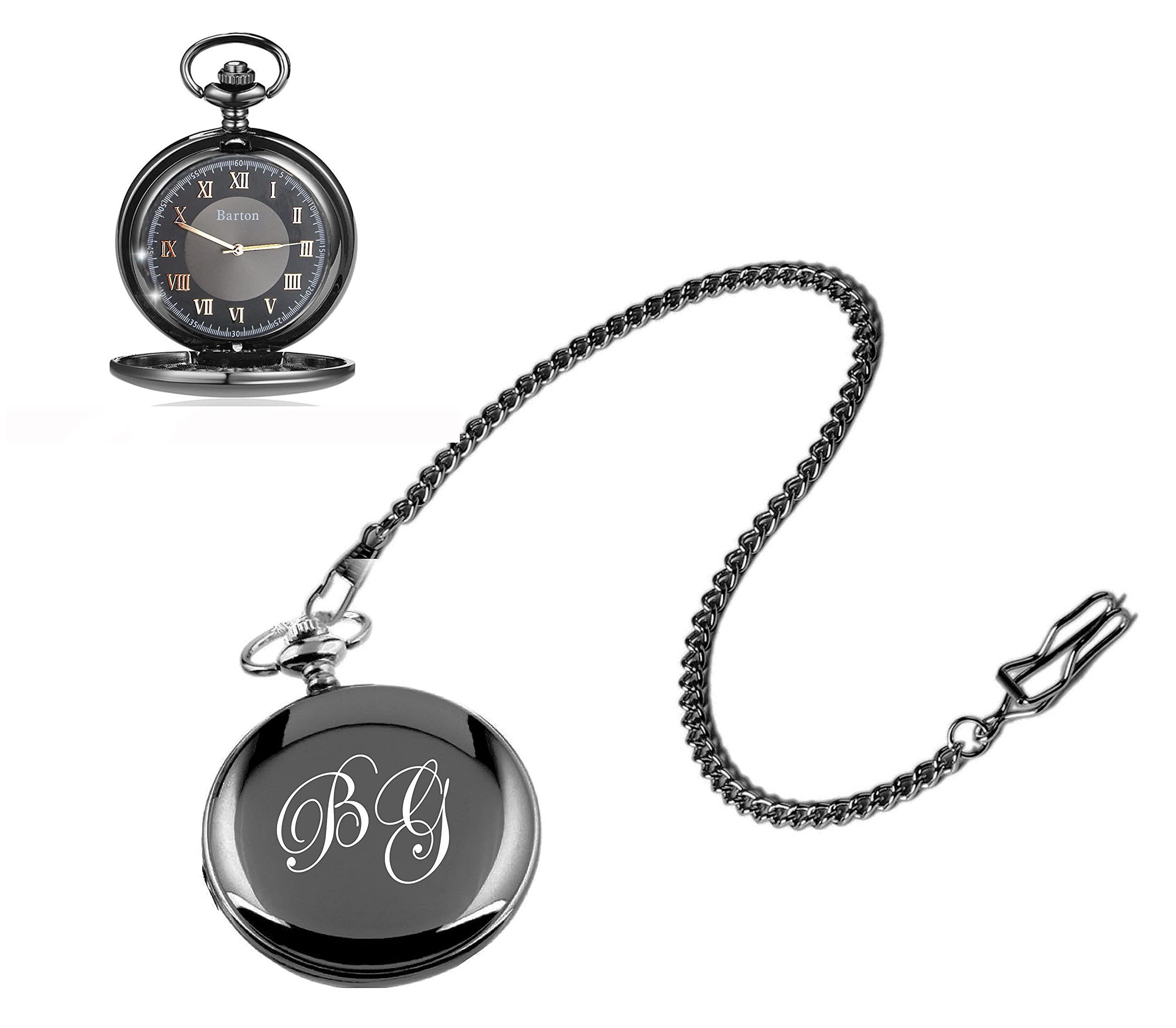 Personalized Gunmetal Pocket Watch with Gold Dial Custom Engraved Free with Gift Box - Ships from USA