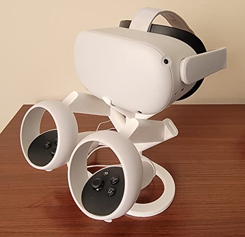 Virtual Reality (VR) Stand for Oculus Quest 2 Headset and Controllers - Znet3D (White)