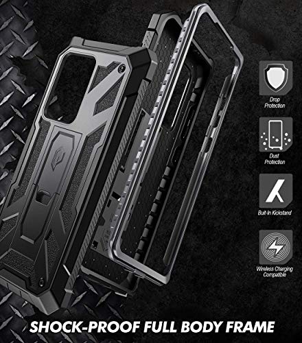 Poetic Spartan Series for Samsung Galaxy S20 Ultra Case, Full-Body Rugged Dual-Layer Metallic Color Accent Premium Leather Texture Shockproof Protective Cover with Kickstand, Metallic Gun Metal