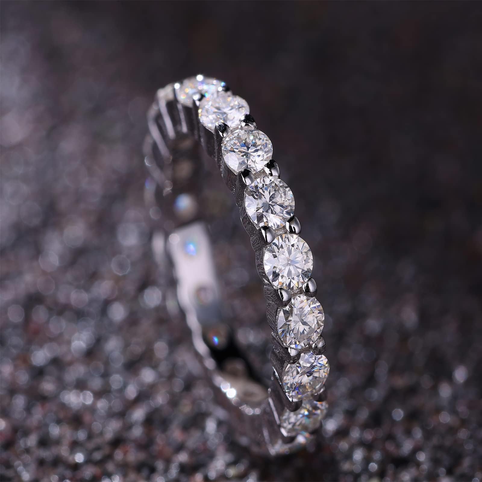 YUQIGG Moissanite Ring, Sterling Silver Eternity Stackable Ring Band, Promise Engagement Wedding Ring for Women, Size 7, 2.1ct Moissanite Wedding Band