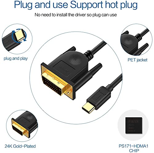 QGeeM USB C to DVI Cable Adapter, 4K@30Hz Thunderbolt 3 to DVI 4FT USB 3.1 Type C to DVI (24+1) Cable, Compatible with MacBook Pro/Air, Surface Book 2, Dell XPS 13, Galaxy S10, Pixelbook and More