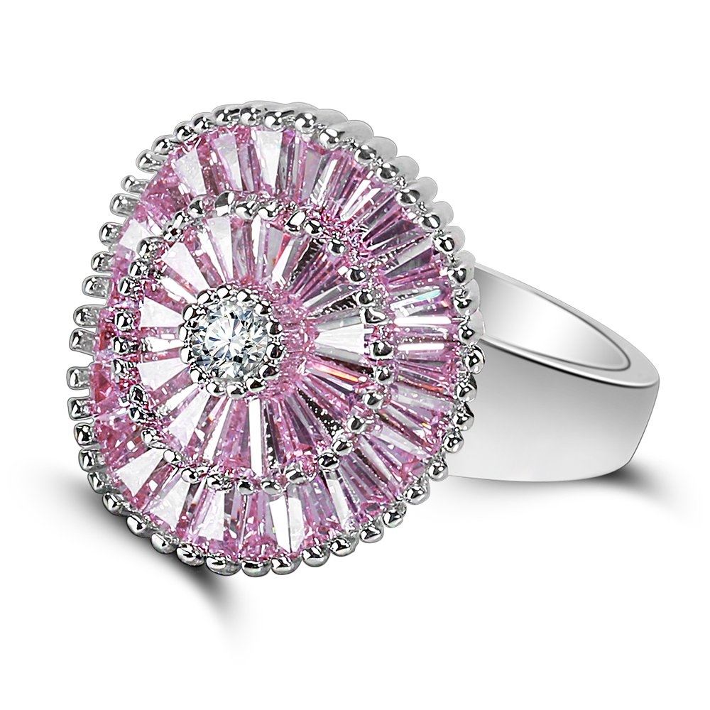 Psiroy 925 Sterling Silver Plated Created Pink Topaz Filled Cluster Statement Ring Size 6
