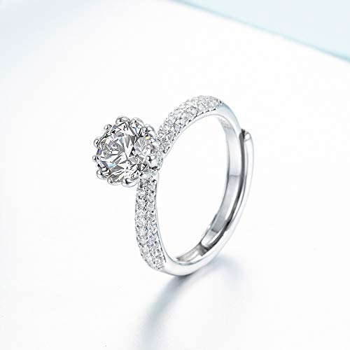 U/D Classic Solitaire Round Brilliant Moissanite Engagement Wedding Statement Ring 1 Carat Platinum Plated 925 Sterling Silver