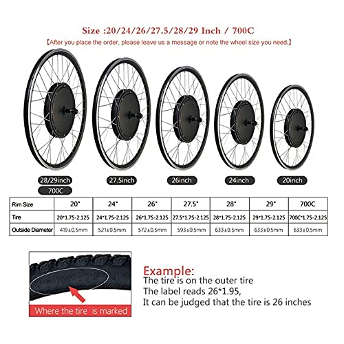 RICETOO 48V 1500W 20"/24"/26"/27.5"/28"/700C Front Wheel Electric Bicycle Conversion Motor Kit with Brushless Gear Hub Motor with KT-LCD3 Display. (48V 20 inch)