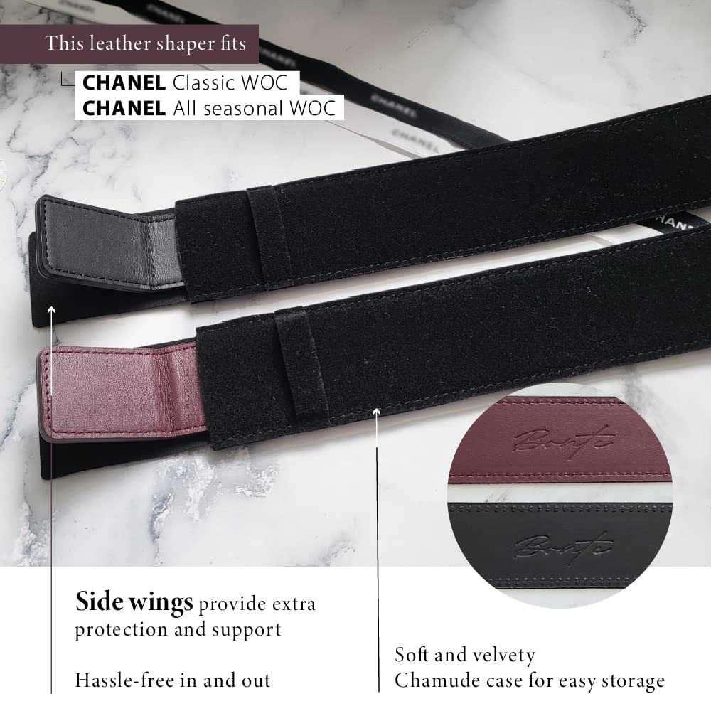 WOC Shaper with Wings, Italian Leather Base Shaper, Saver and Insert for Wallet on Chain Bags, Full Grain Italian Leather (Wine)