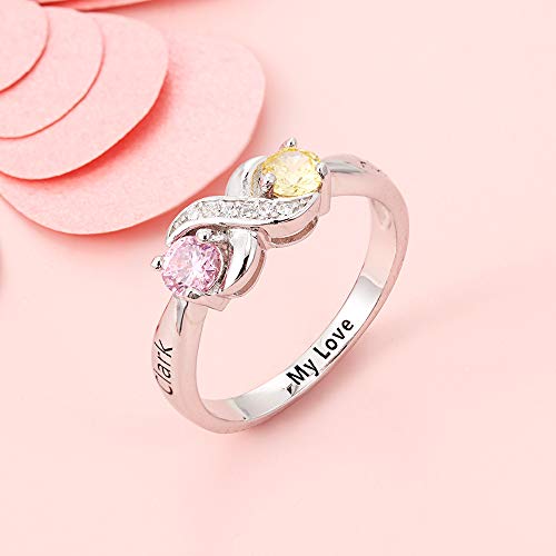 Personalized Infinity Mothers Ring with 2 Round Simulated Birthstones Engagement Promise Rings for Women (10)