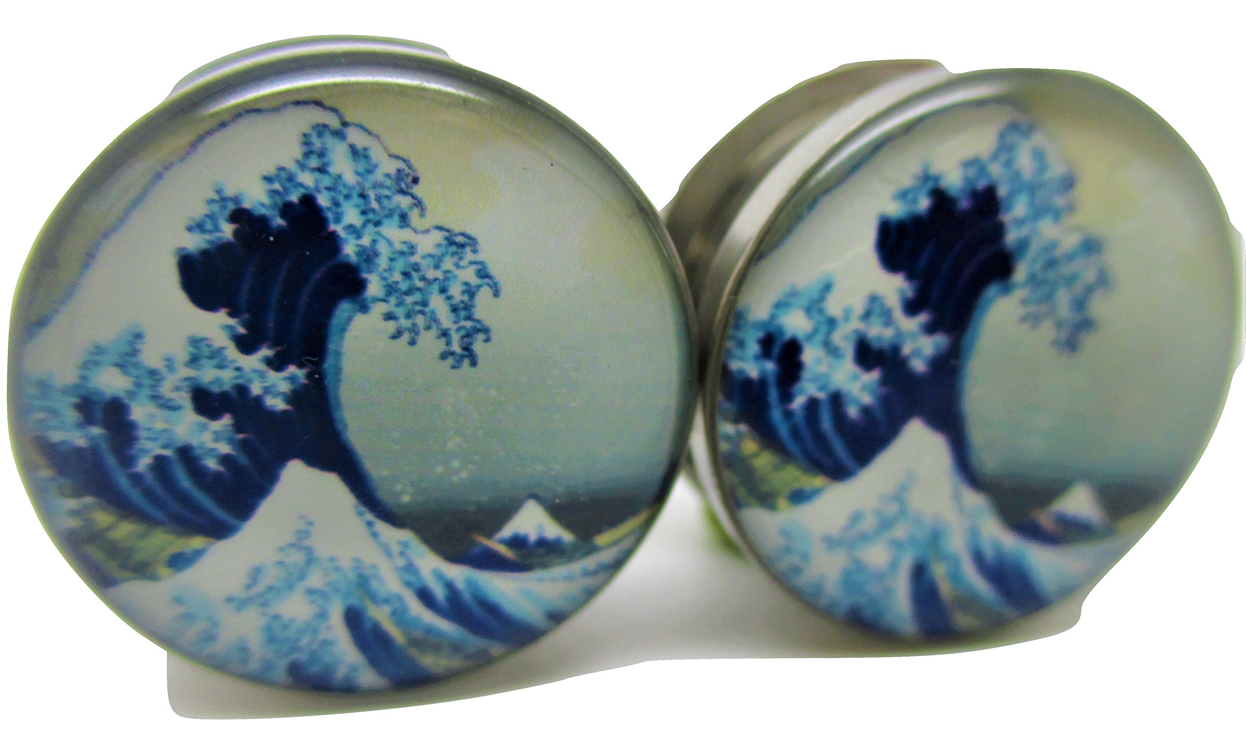 Pierced Republic The Great Wave Ear Plugs - Stainless Steel Screw-On Ear Plugs - 7 Sizes - *Pair* (2 Gauge (6mm))