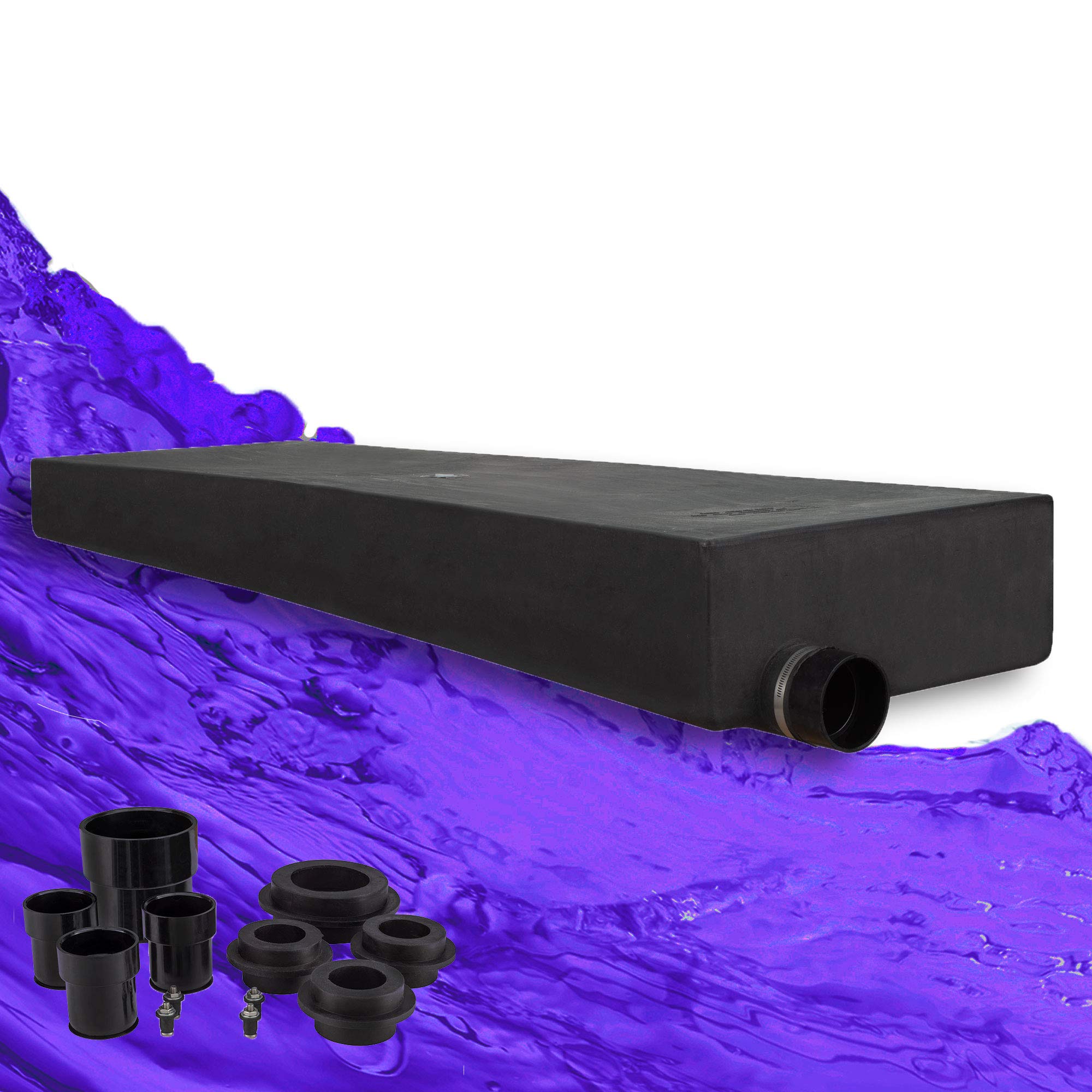 RecPro 42 Gallon RV Holding Tank 66" x 21" x 9" | Black Waste Water | 366H | Includes Universal Installation Fittings Kit | Made in America