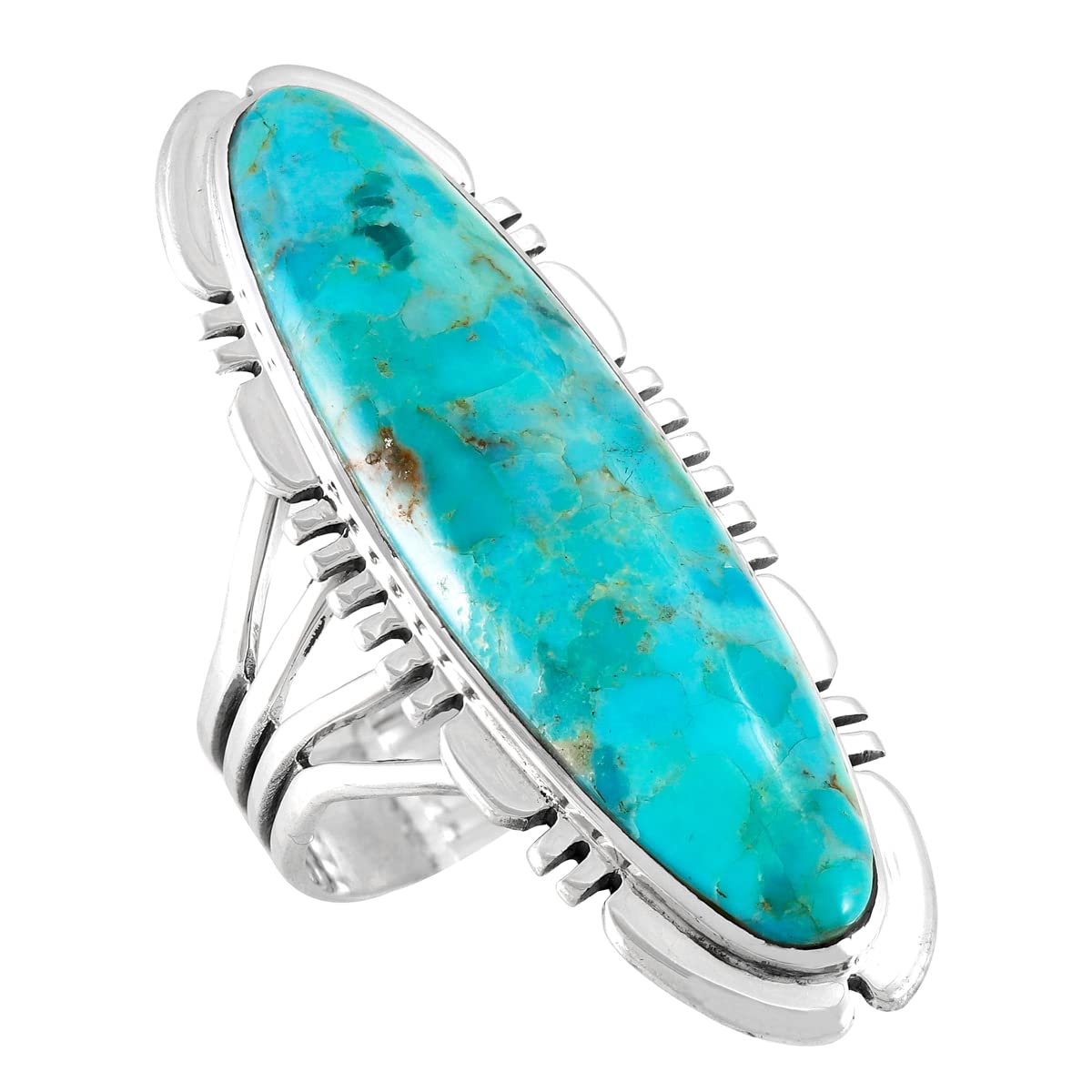 Turquoise Ring Sterling Silver 925 Genuine Gemstones Size 6 to 11 (Turquoise, 9)