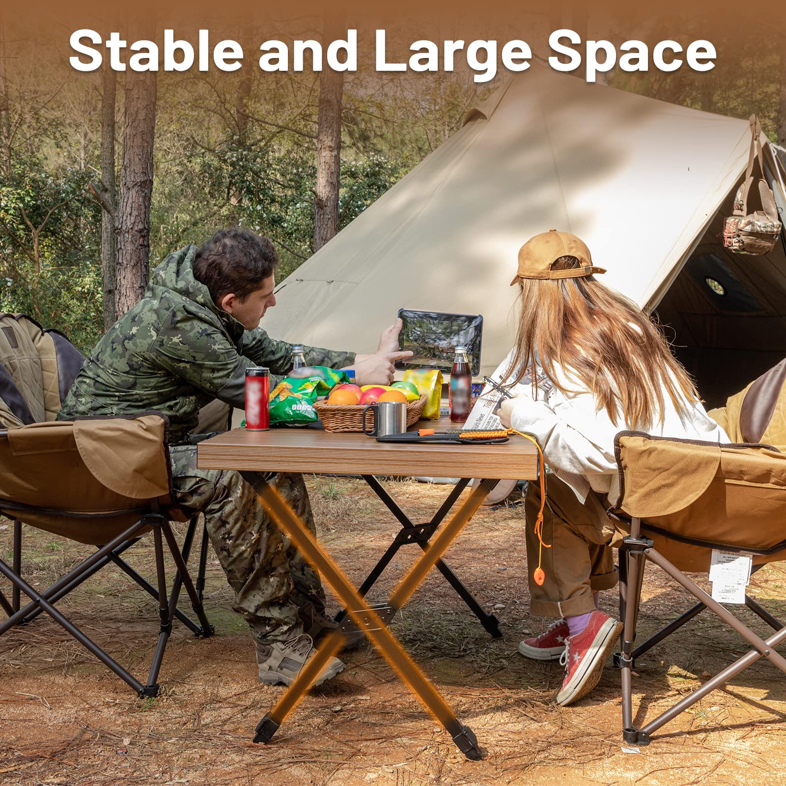 TIMBER RIDGE Folding Camping Table Adjustable Height, 4-6 Person Lightweight Aluminum Roll-up Table for Camping Outdoor Picnic BBQ Backyard Party Support 110lbs