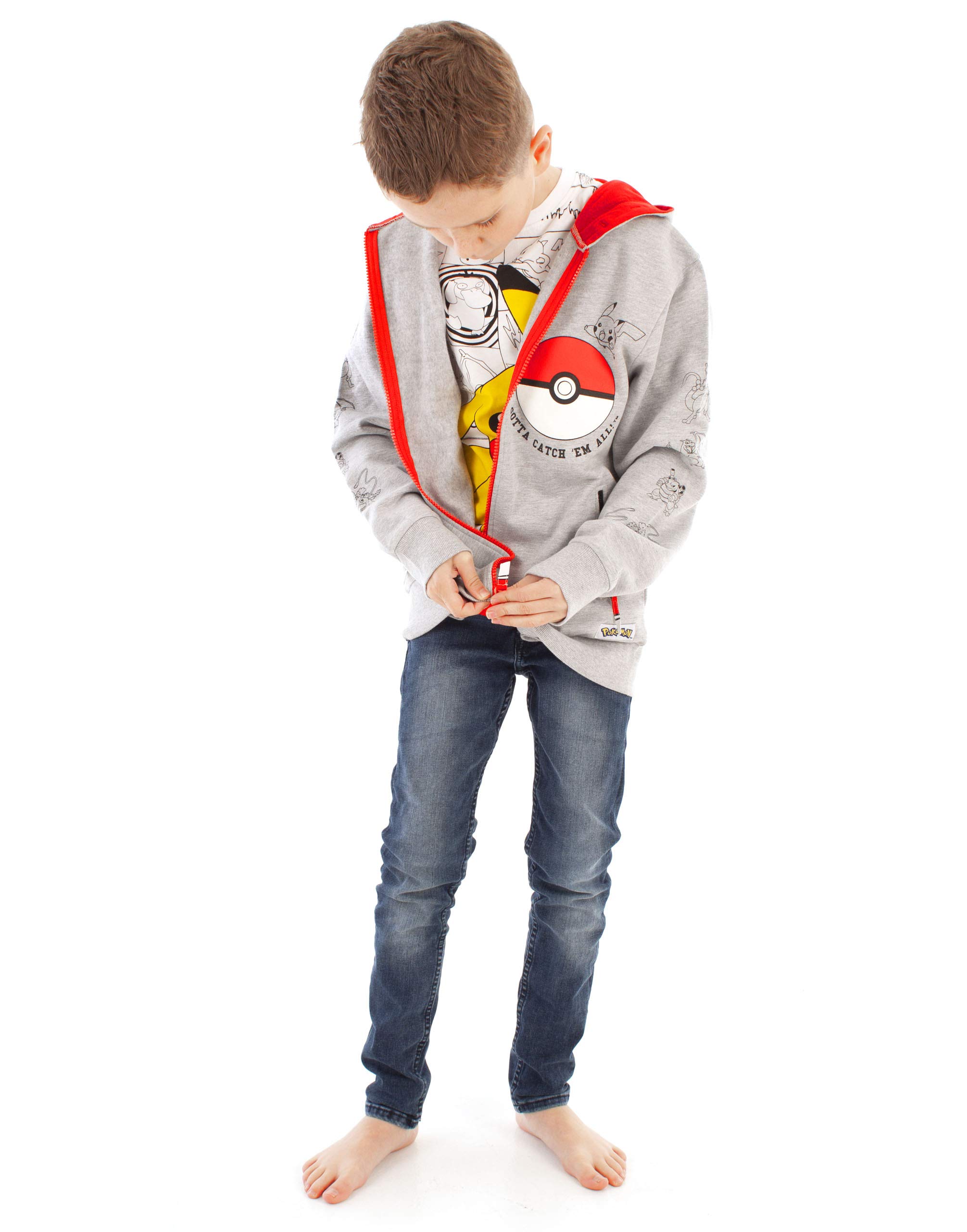 Pokemon Boys Hoodie Zip Up Grey Long Sleeve Hooded Sweater 7-8 Years
