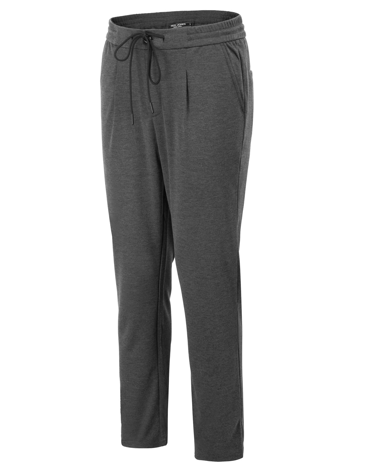 PJ PAUL JONES Men's Work Pants Elastic Waistband Casual Slim Fit Pleated Front Business Drawstring Tapered Pants Gray
