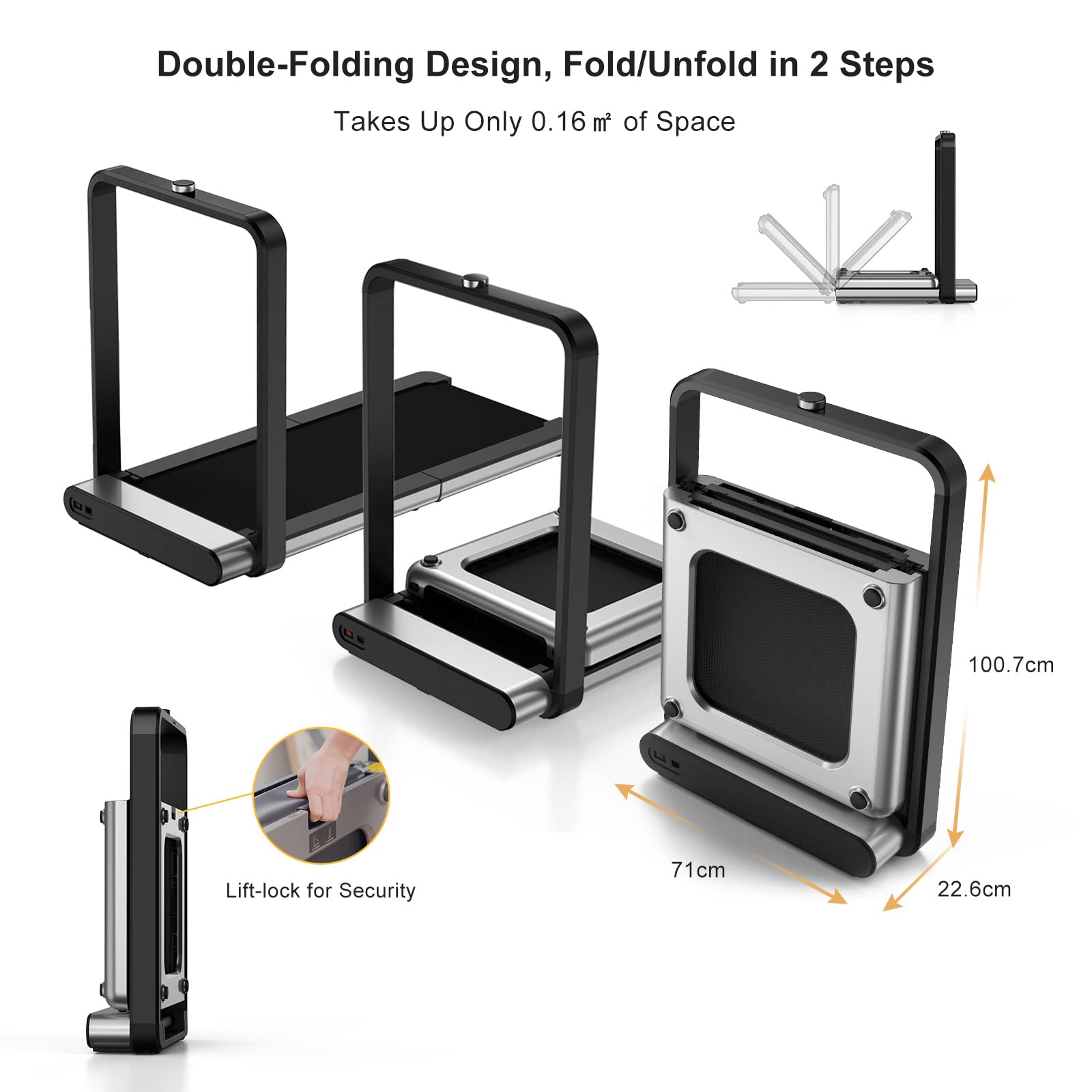 WALKINGPAD X21 Foldable Treadmill Smart Double Folding Walking Pad and Running Machine Fitness Exercise Gym Alternative 1.0-7.5MPH Support NFC LED Display Black
