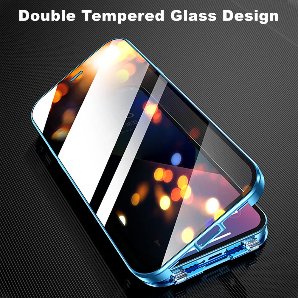SXLYFD Double Sided BucKle iPhone Case 13 Pro Max, with Camera Cover Clear and Built in Screen Protector, Two Sided Tempered Glass Full Body Protection Metal Bumper Case,BlacK