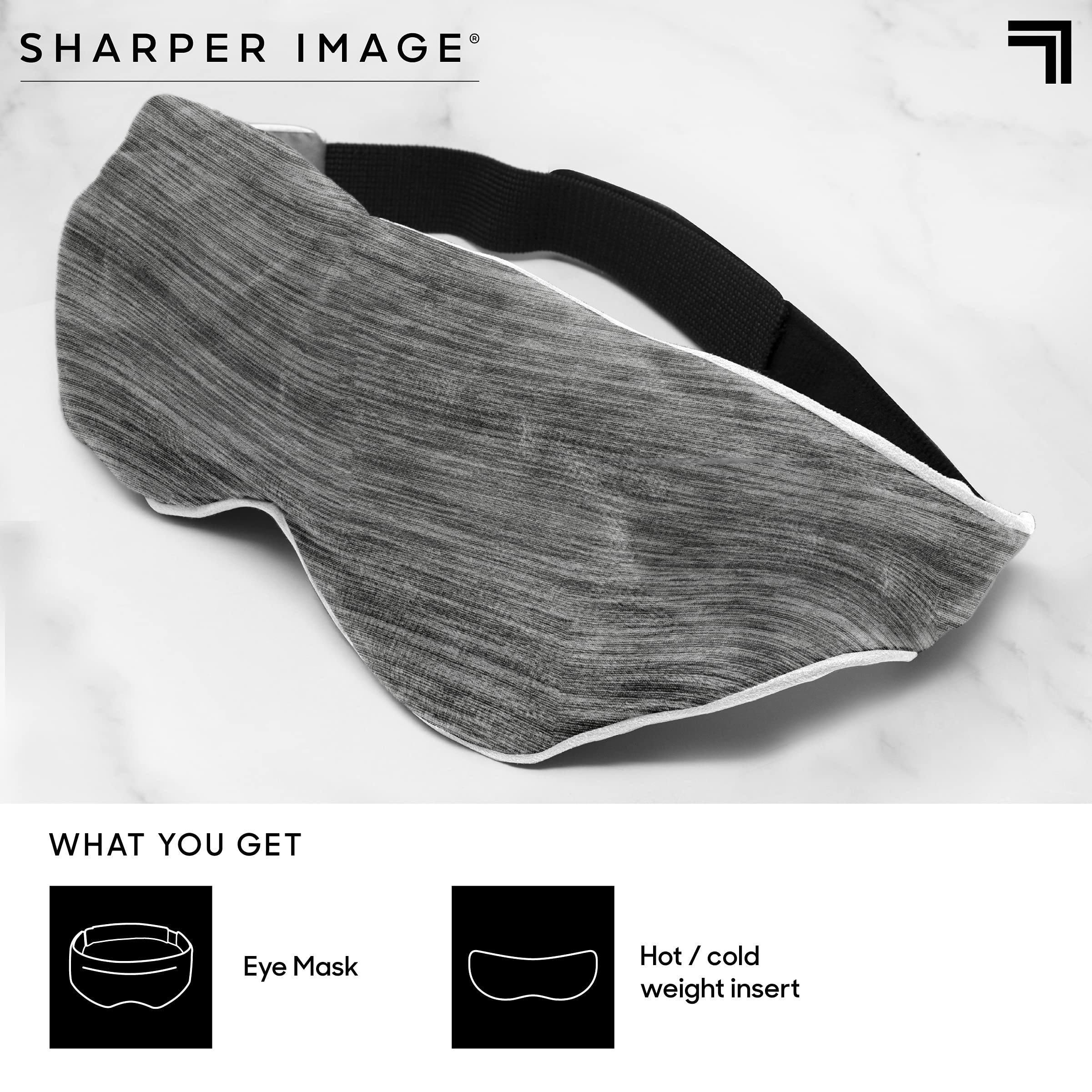 SHARPER IMAGE Weighted Comfort Eye Mask, Hot/Cold Insert, Light Blocking Pain Relief for Headaches Migraine Travel Naps, Adjustable Strap, Super Soft Micro-Plush Fabric