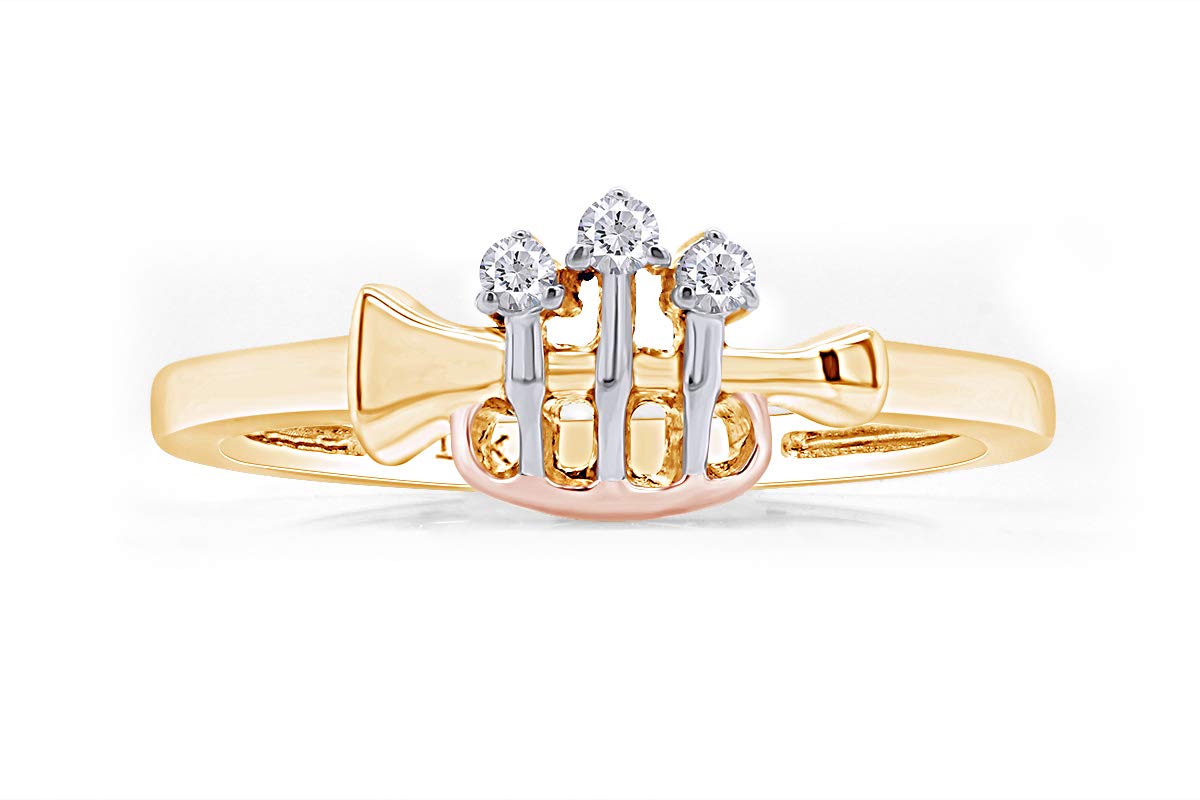 Round White Natural Diamond Accent Trumpet Three Tone Engagement Wedding Ring 14k Solid Yellow Gold (Color: I-J, Clarity: I2-I3, 0.04 Cttw)-8