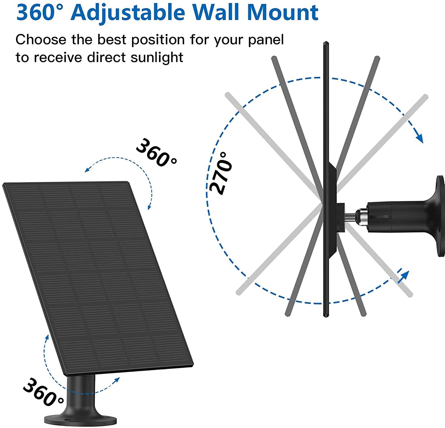 Solar Panel for Security Camera,5V 3.5W USB Solar Panel Compatible with Rechargeable Battery Powered Camera, IP65 Waterproof Continuous Solar Power for Wyze cam Outdoor, 9.8ft Charging Cable (White)
