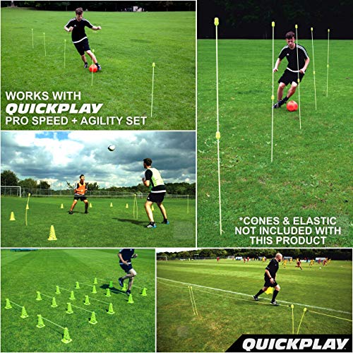 QUICKPLAY PRO Agility Poles Adjustable Height: use as (x10) 3FT Soccer Agility Training Poles OR (x5) 6FT Slalom Poles (Agility Poles x10 - for Grass)