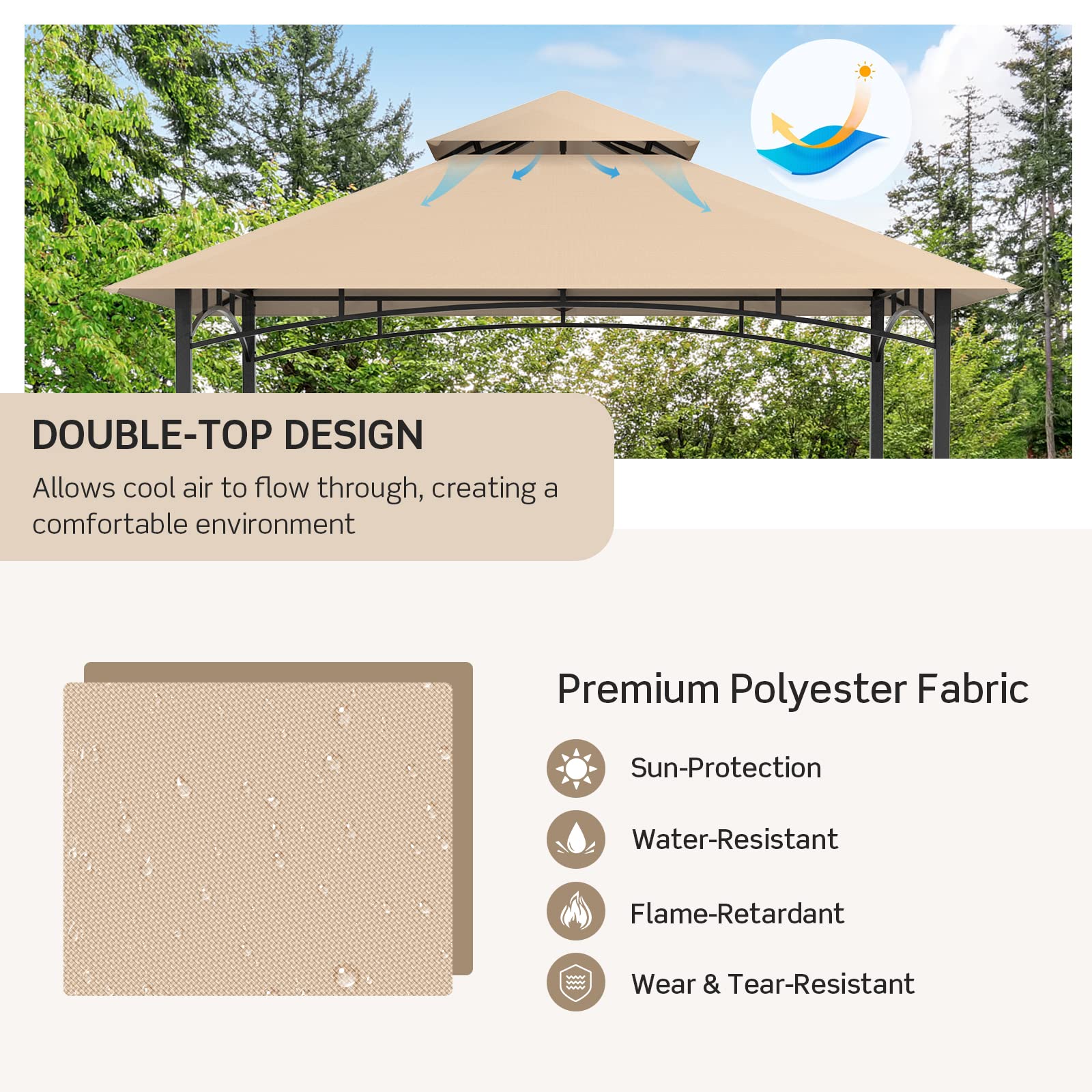 Tangkula 8x5 Ft Grill Gazebo, Double Tiered Outdoor BBQ Gazebo with 2 Side Shelves, 5 Hooks, Bottle Opener, Barbecue Grill Gazebo Shelter for Patio, Garden, Beach, Backyard (Khaki)