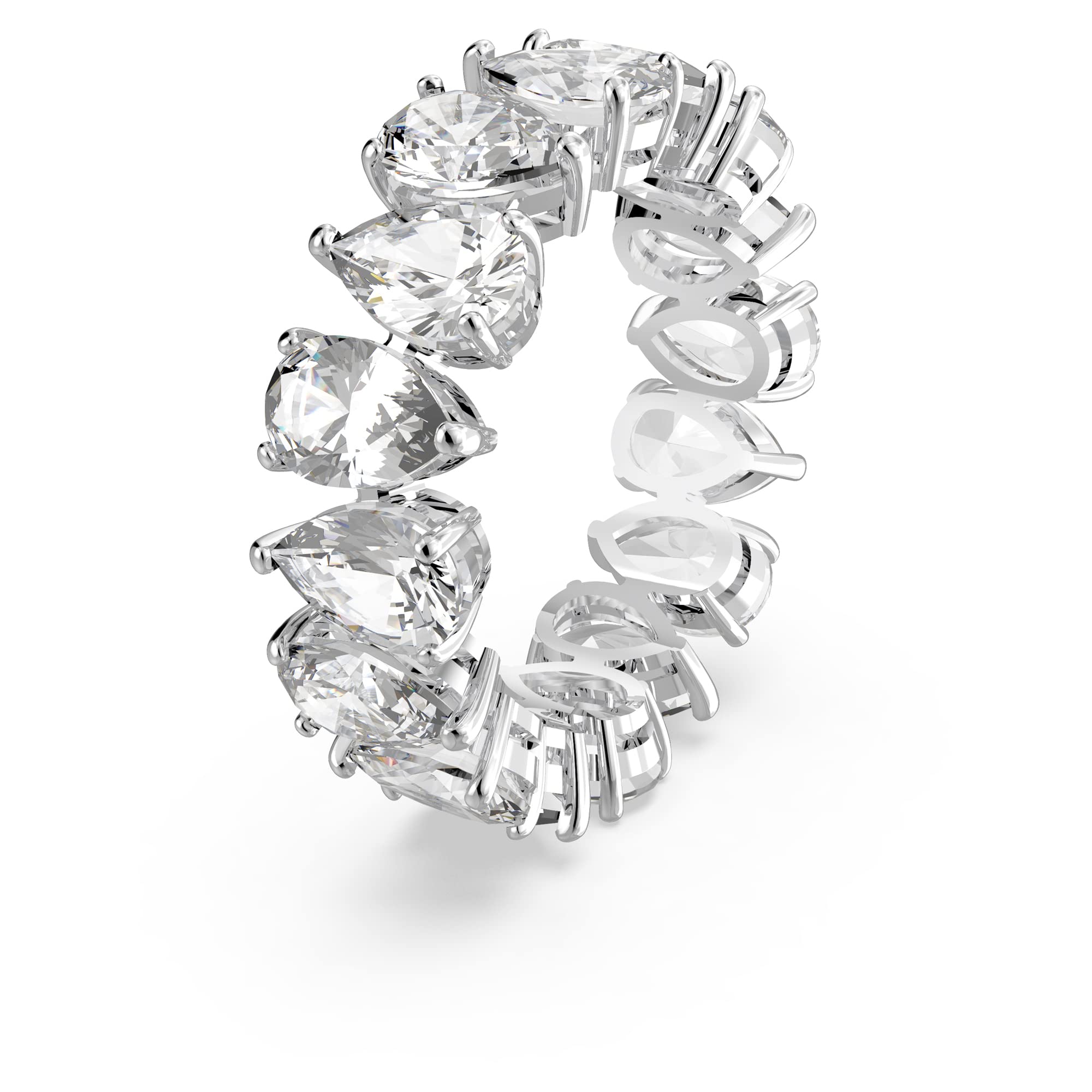 Swarovski Pear Vittore Ring, Ring with Pear-Shaped White Crystal Stones on a Rhodium Plated Setting, Size 6; EU 52