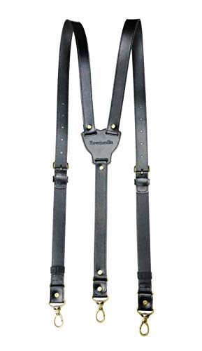 Rowmanlin Mens Suspenders with Snap Hooks on Belt Loops Genuine Cowhide Leather Adjustable Tuxedo Wedding for Gifts