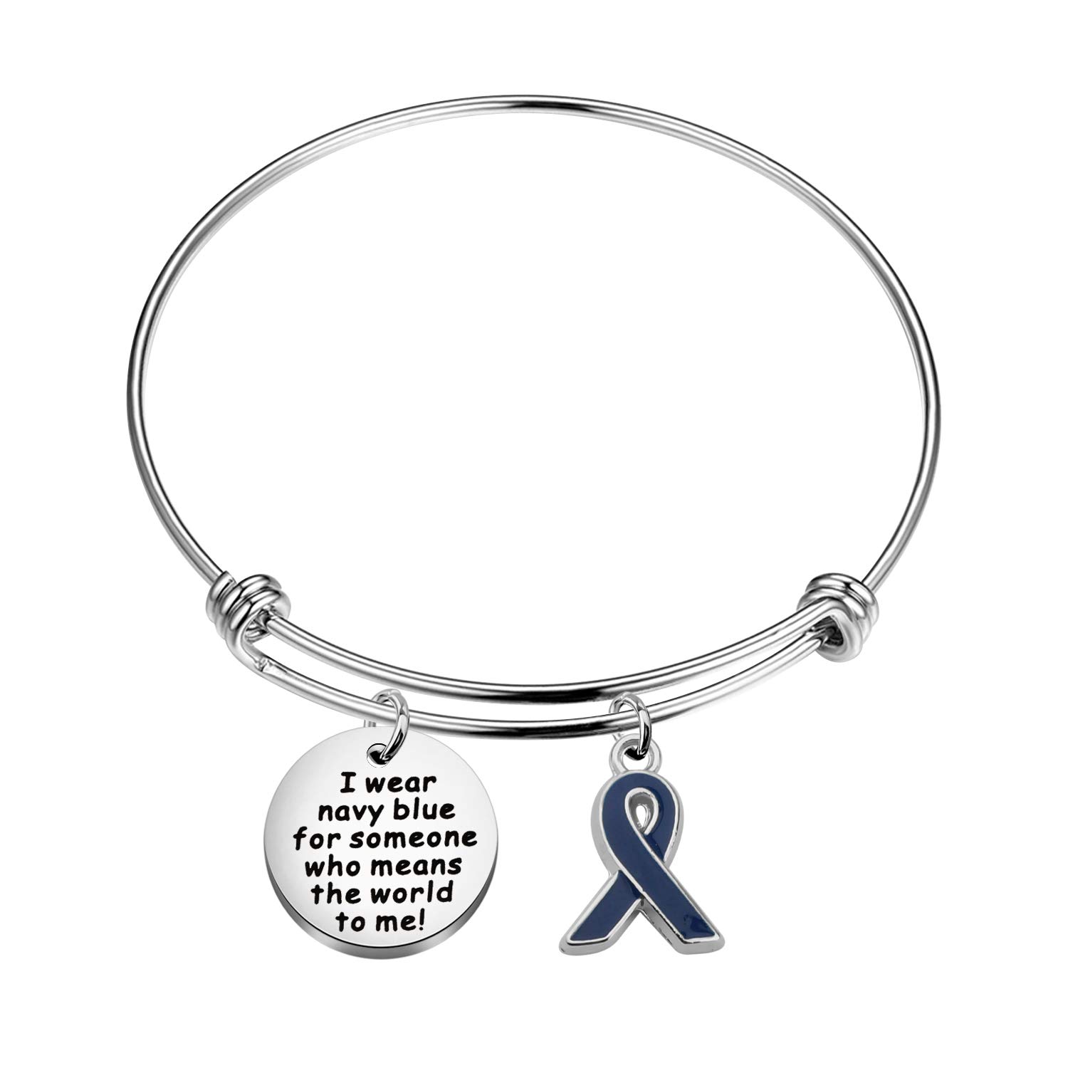 POTIY Blue Ribbon Awareness Charm Colon Cancer Fighter Bracelet Dark Blue Awareness Ribbon Gift Inspirational Bracelet for Cancer Survivor (Blue Bracelet)