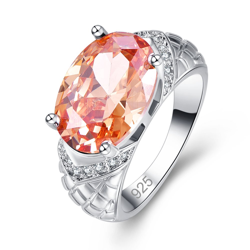 Psiroy 925 Sterling Silver Plated Created Morganite Filled Big Stone Ring Size 6