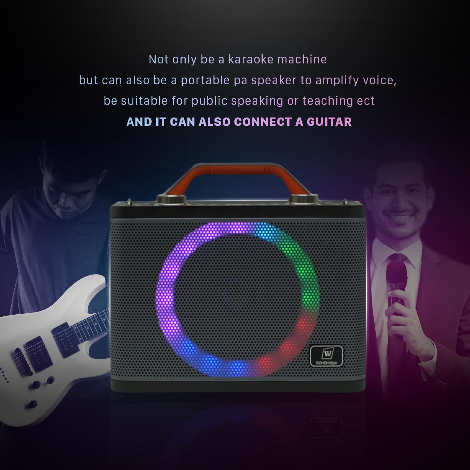 WinBridge Bluetooth Karaoke Machine with Two Wireless Microphones for Adults Kids, Karaoke Speaker with LED Lights,Portable PA Speaker System for Sing Party, Wireless Voice Amplifier for Teachers T8