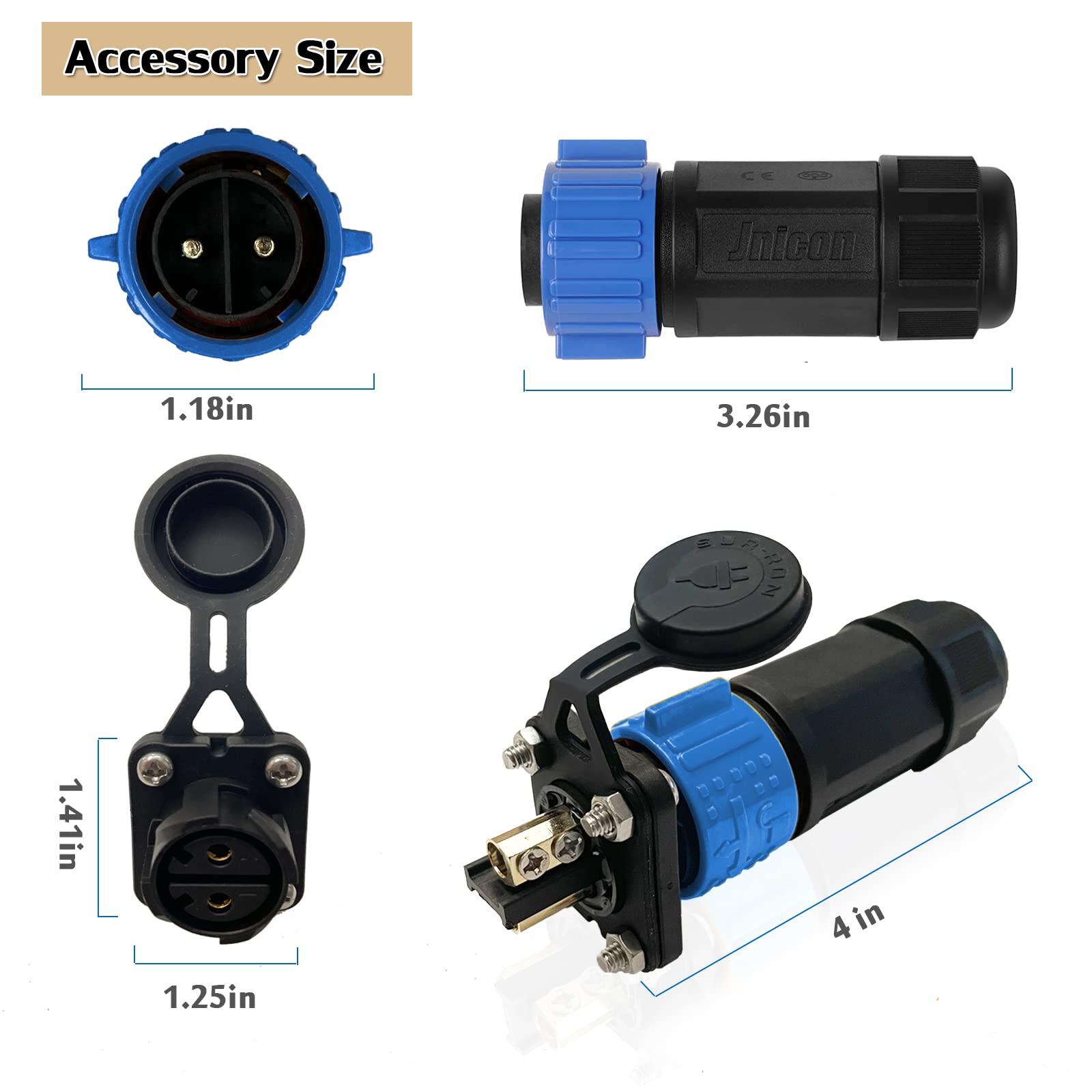 Trolling Motor Plug Receptacle Set, Self-Locking Waterproof Plug Receptacle for Trolling Motor/Downrigger/Fishing Reel,12V/24V/36V/48V Marine Boat DC Power Plug Connector