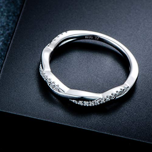 Twisting Simulated Diamond Cubic Zirconia CZ Wedding Band Rings Rhodium Plated Sterling Silver for Wedding Rings |Ideal Cut, D-E Color, FL Clarity (5)
