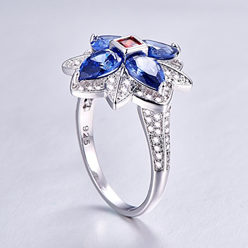 Psiroy 925 Sterling Silver Plated Created Blue Topaz Filled Pear Cut Flower Knuckle Statement Ring for Women Size 7