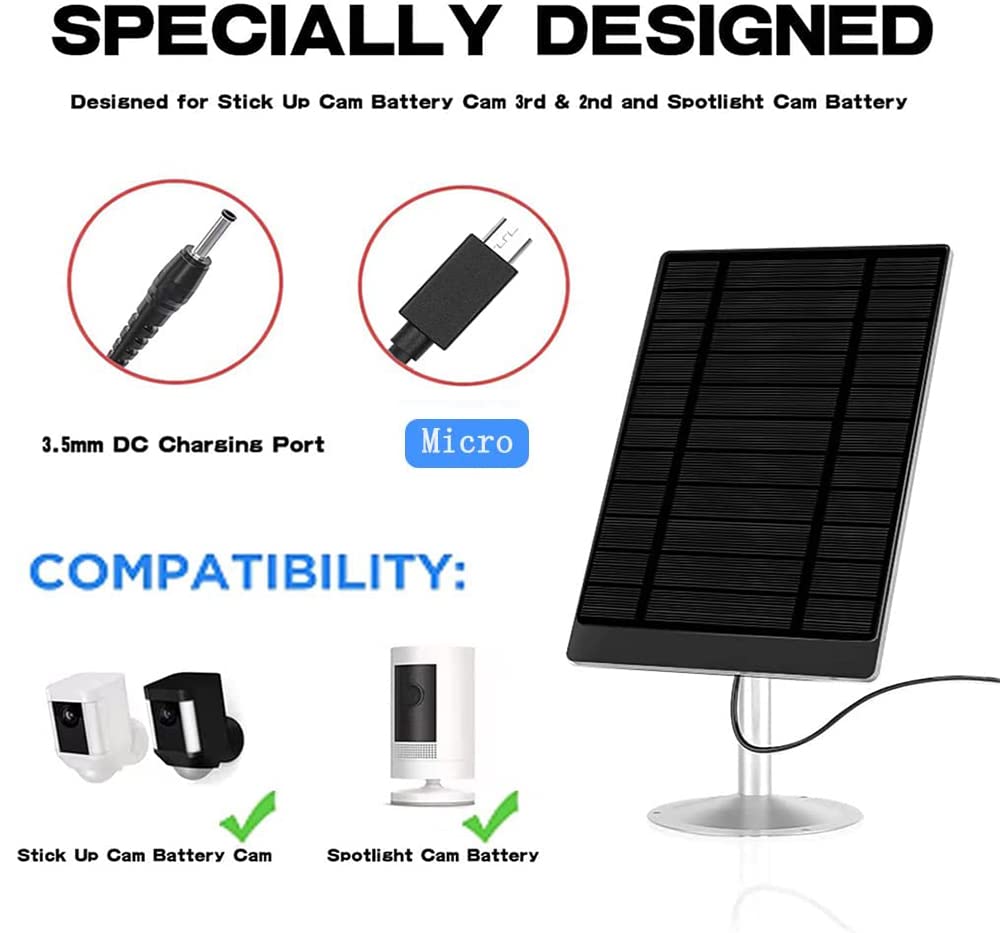 Solar Panel for Wireless Security Camera, Waterproof Solar Panel Compatible for Nest, Ring Stick Up Cam Battery and Ring Spotlight Cam Battery 5V 4.5W( 2PCS)