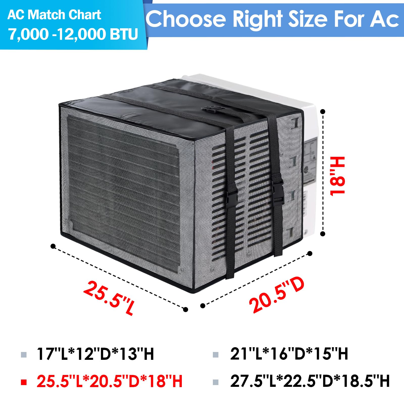 Window Air Conditioner Cover for Outside 25.5"Wx20.5"Dx18"H, Waterproof Outside Window Ac Cover, Ventilated Mesh Window Ac Unit Cover to Protect Against Cotttonwood Fluff, Leaves, Debris, Pine Needles