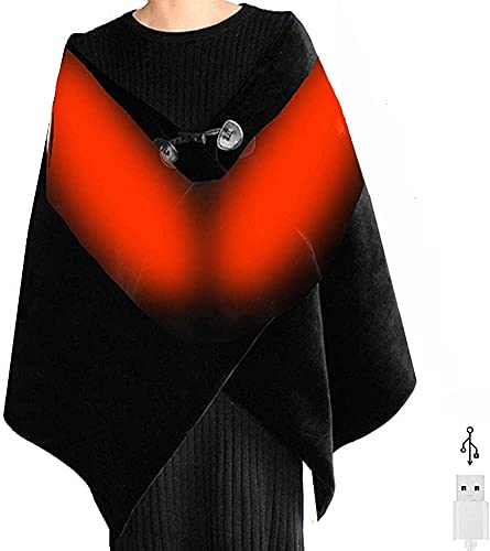 SYXBXZ USB Heated Warm Shawl Throw Blanket Battery Operated, Plush Heated Throw Electric Lap Blanket Pad with Auto Shut Off, Heating Cape Flannel Blanket -Washable 160x60cm