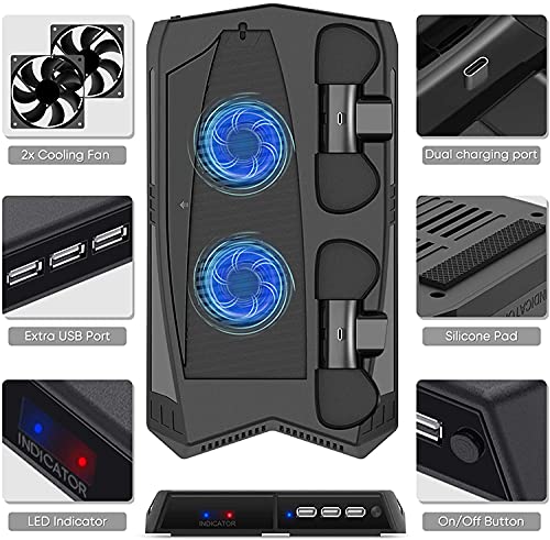 Vertical Stand with Cooling Fan for Playstation 5 Digital Edition/PS5 Ultra HD, 2 Dock Controller Charging Station for PS5 DualSense Controller, 3 USB Ports, Cooling System for PS5