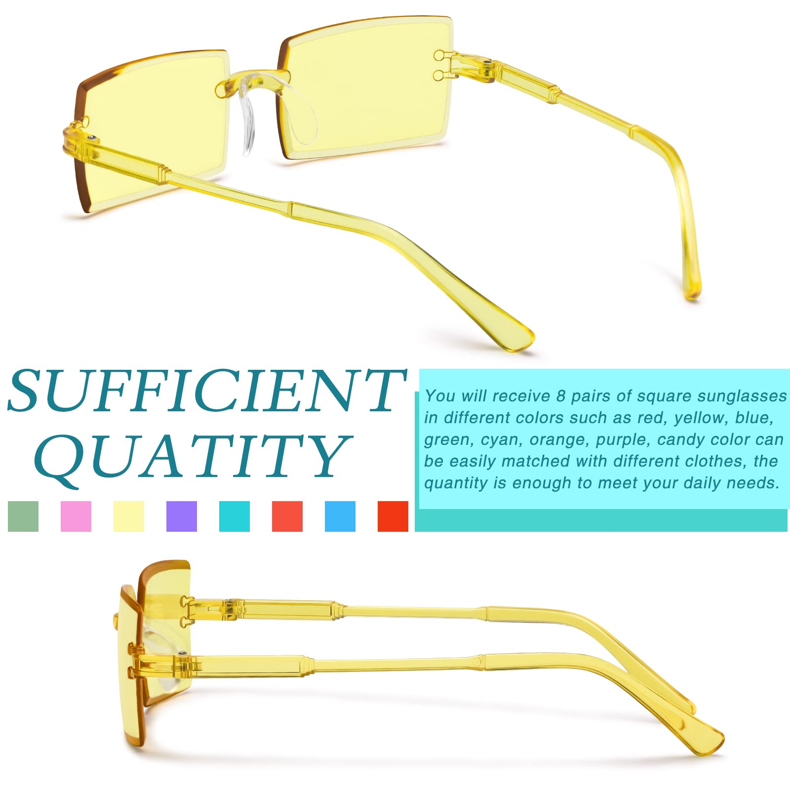 YDAOWKN 8 Pairs Rimless Sunglasses Rectangle Rimless Glasses Clear Candy Color Glasses Suitable for Birthday Party Halloween